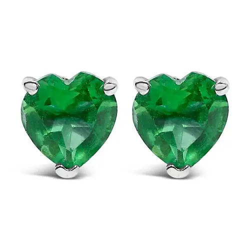 HAUS OF BRILLIANCE 14k Gold Heart Cut Gemstone Stud Earrings - Green Emerald | White